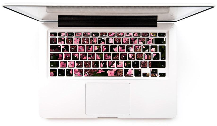 Dark Pink Hydrangeas MacBook Keyboard Stickers • Keyshorts