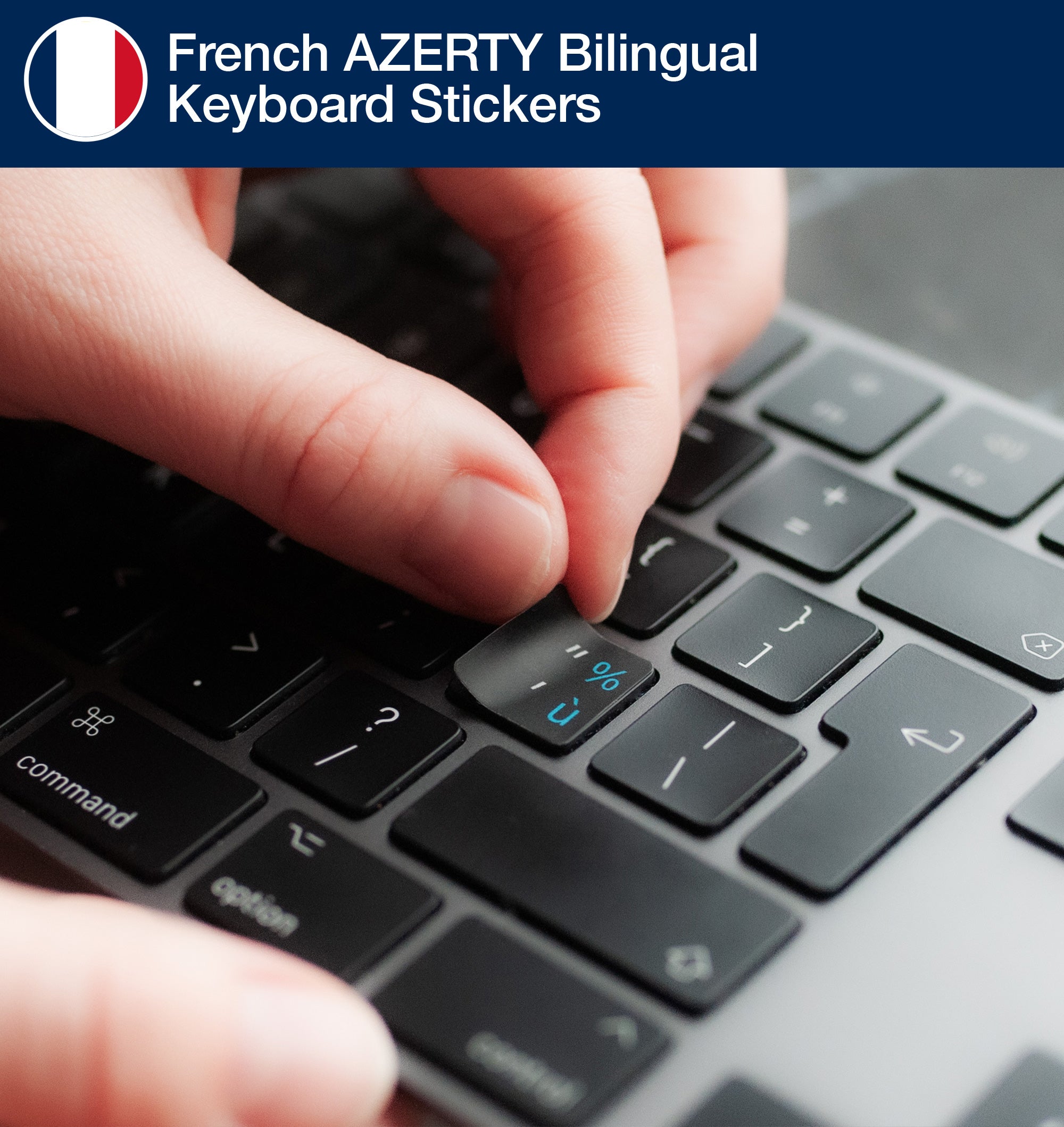 French AZERTY bilingual keyboard stickers for Mac or PC • Keyshorts