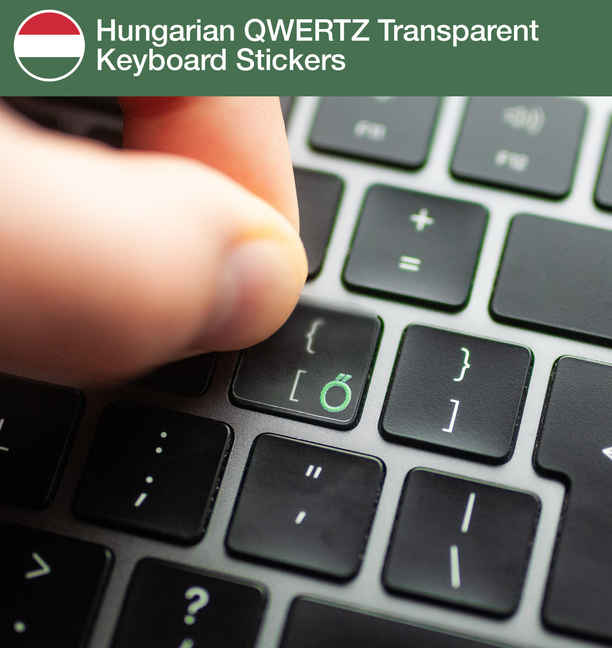 Hungarian (QWERTZ) Transparent Keyboard Stickers • Keyshorts