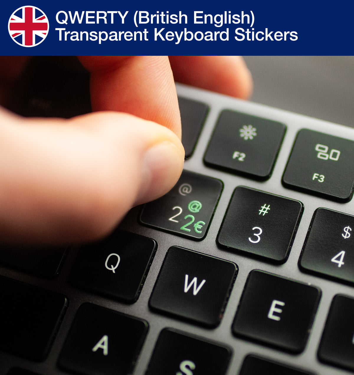 UK English QWERTY Keyboard Stickers with Transparent Background • Keyshorts