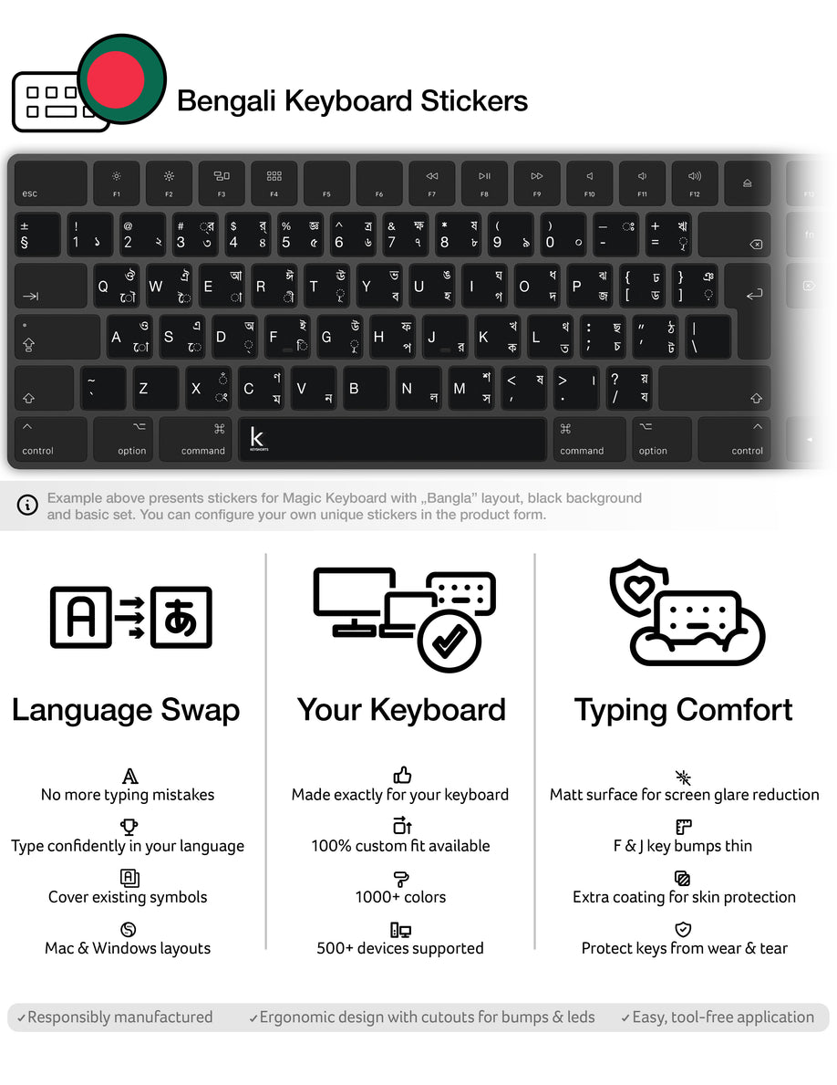 Bengali (Bangla) Keyboard Stickers • Keyshorts