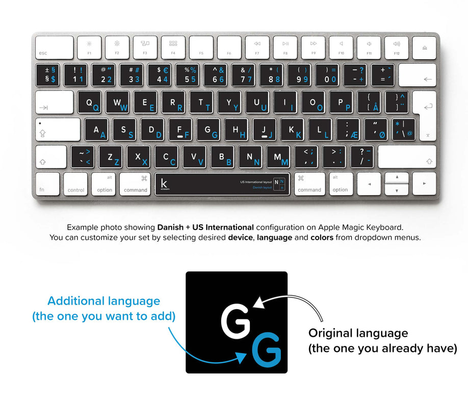 Danish Bilingual Keyboard Sticker for Mac and PC | Keyshorts