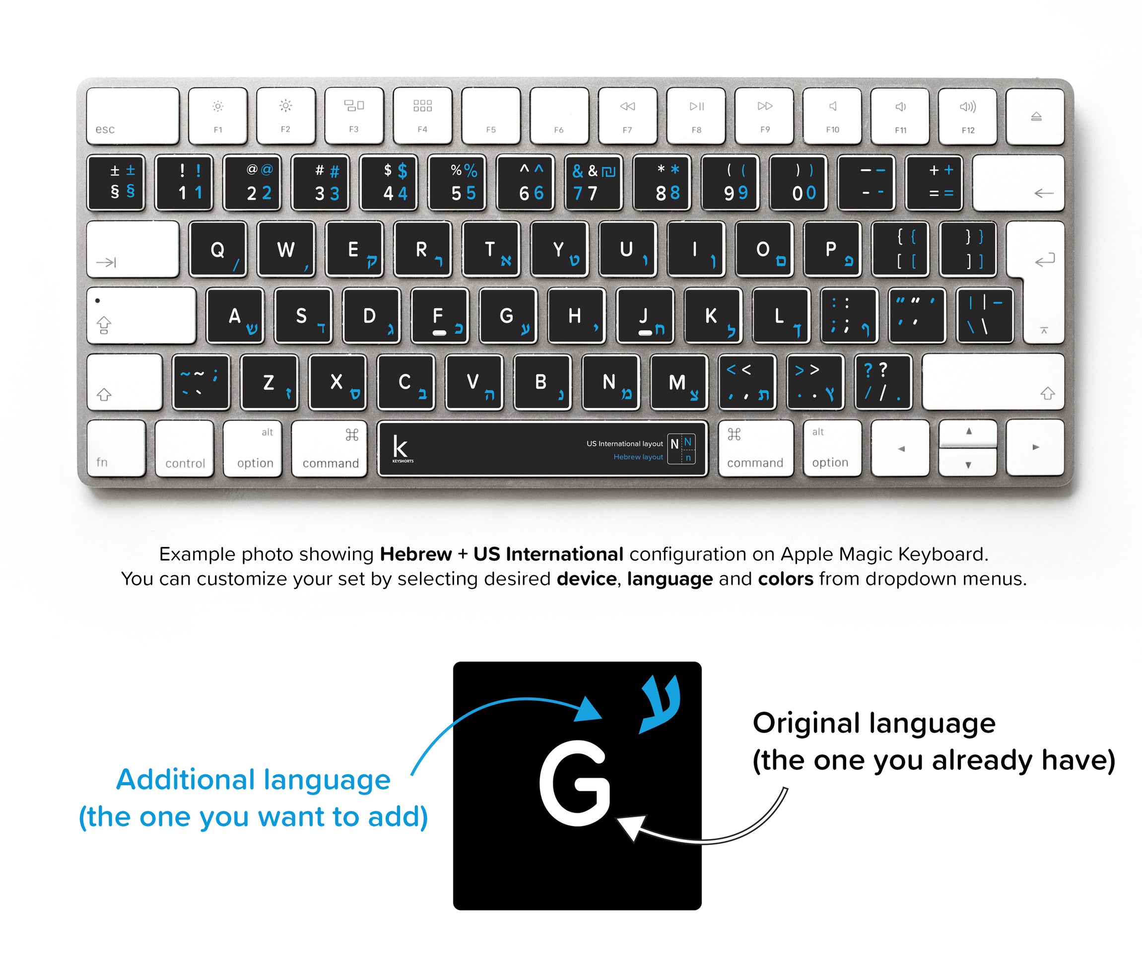 Hebrew Bilingual Keyboard Stickers for Mac and PC | Keyshorts