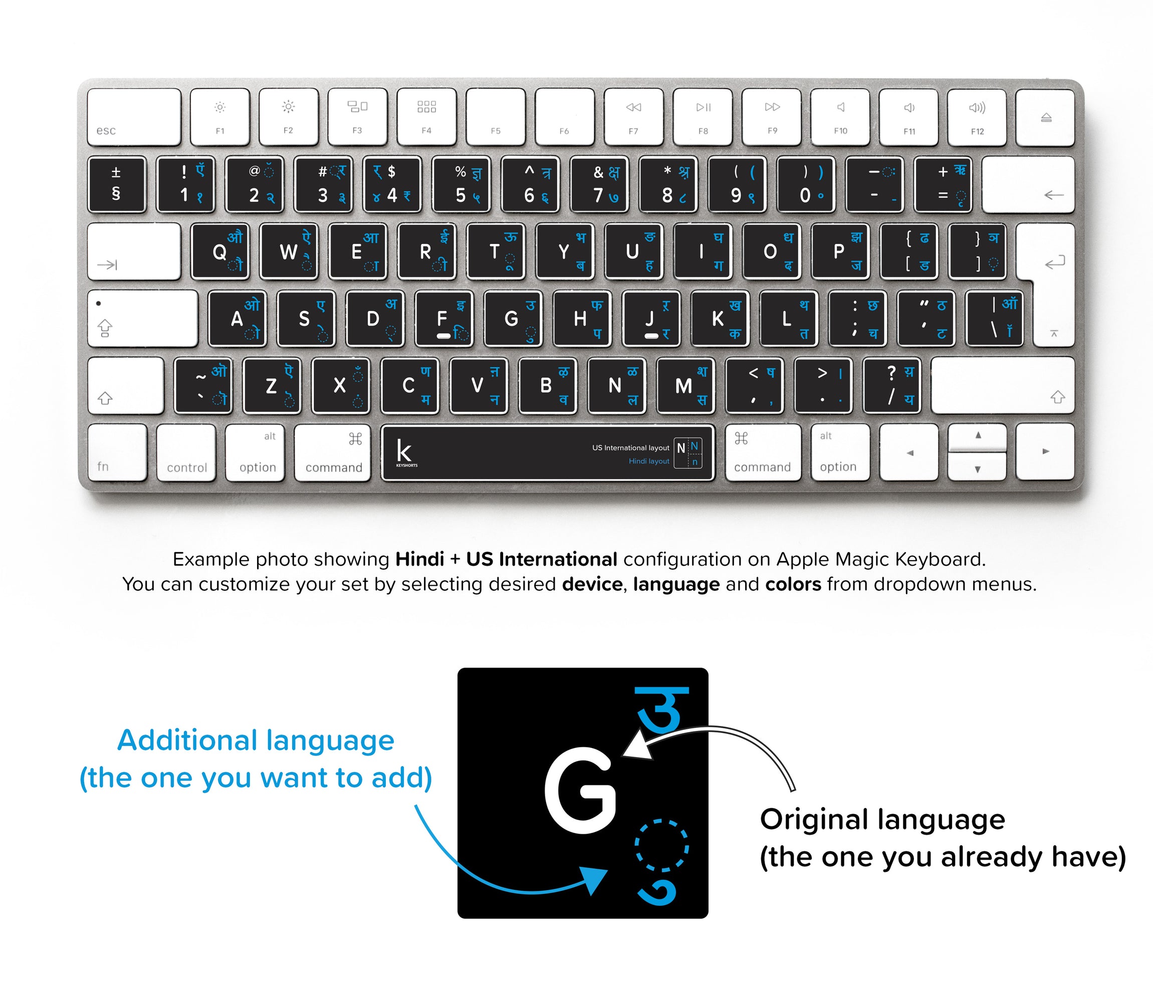 Hindi (Devanagari) Bilingual Keyboard Stickers for Mac and PC | Keyshorts