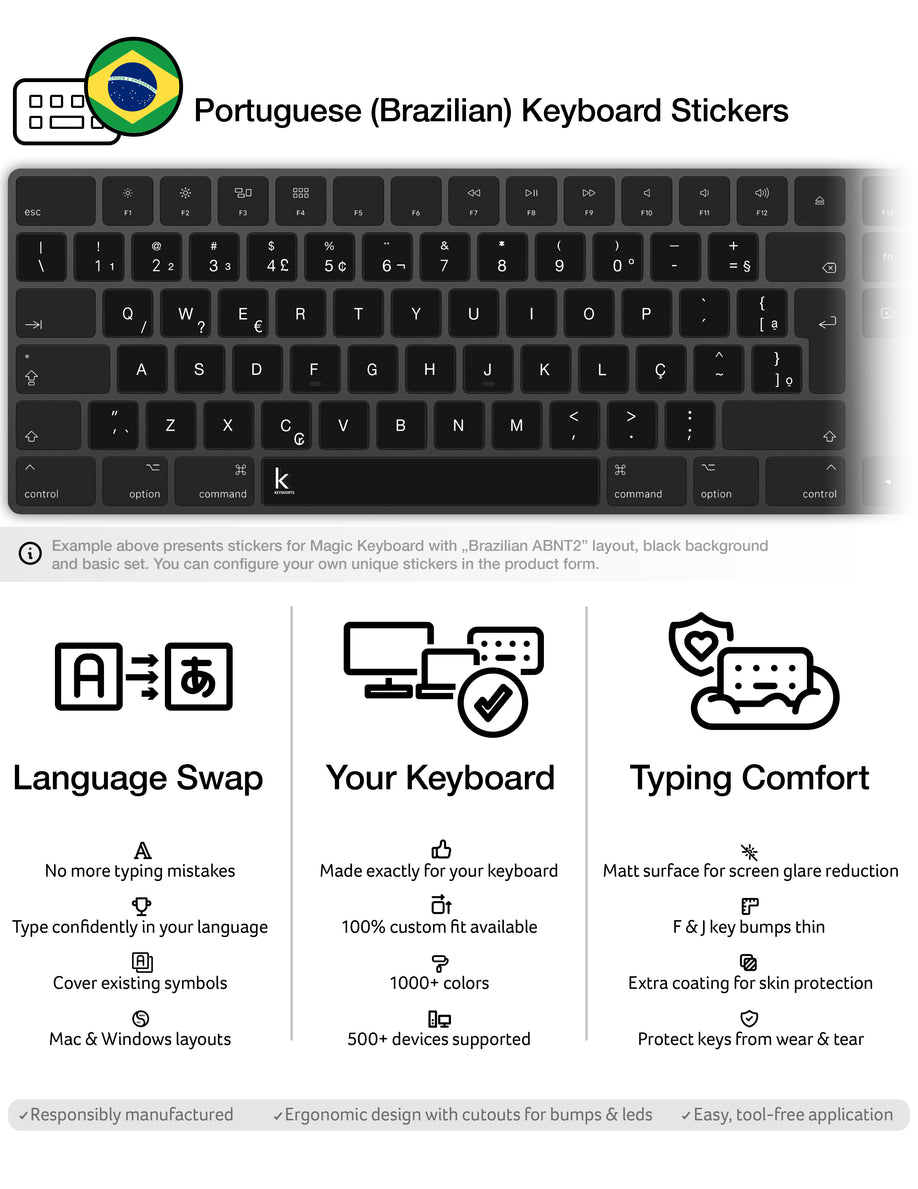 Portuguese (Brazilian) Keyboard Stickers • Keyshorts