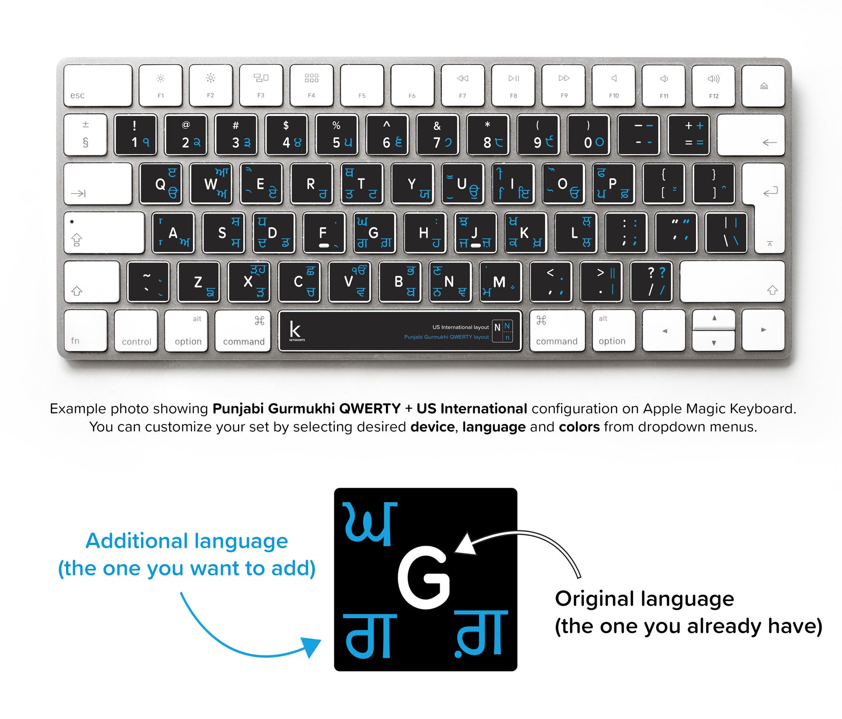 Punjabi (Gurmukhi) Bilingual Keyboard Stickers for Mac and PC | Keyshorts