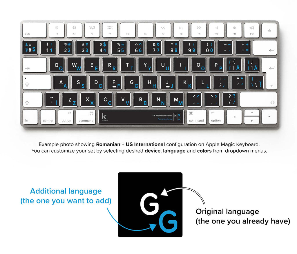 Romanian Bilingual Keyboard Sticker for Mac and PC | Keyshorts