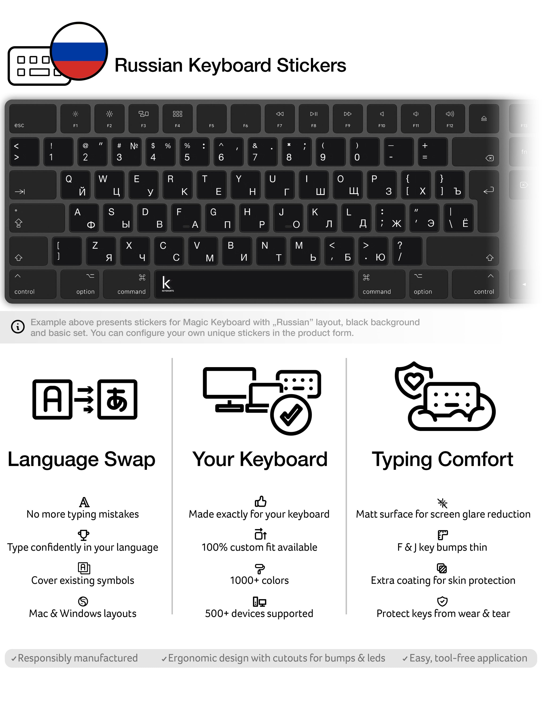 Russian Cyrillic Keyboard Stickers | Keyshorts
